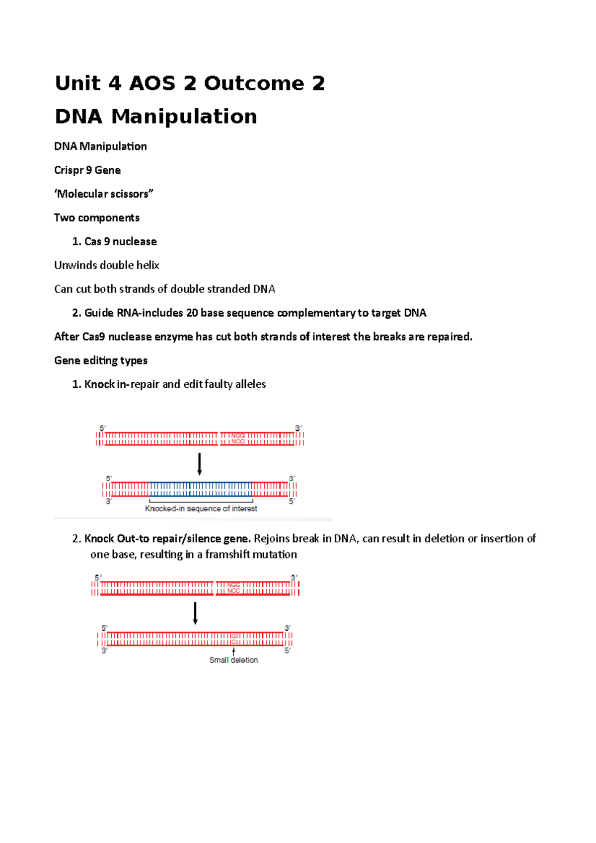 372683744 VCE Unit 3 4 Biology Summary Notes DNA Manipulation Unit 4 ...