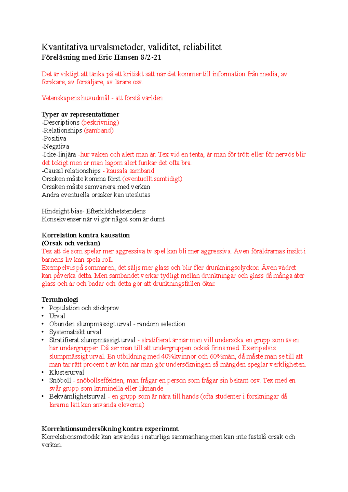 Kvantitativa urvalsmetoder, validitet, reliabilitet, 8/2-21 ...