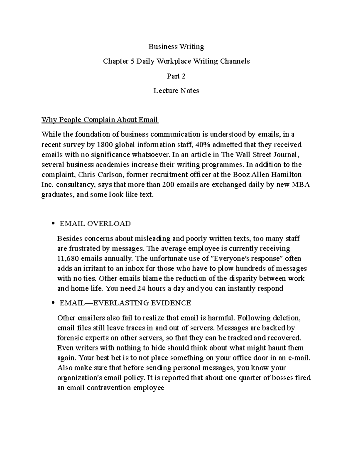 Business Writing Lecture Notes Ch 5 Part 2 - Business Writing Chapter 5 ...