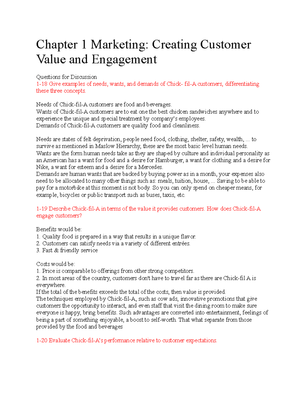 Marketing Assignments - Chapter 1 Marketing: Creating Customer Value ...