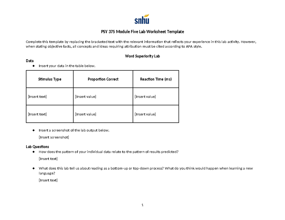 PSY 375 Module Five Lab Worksheet - However, when stating objective ...
