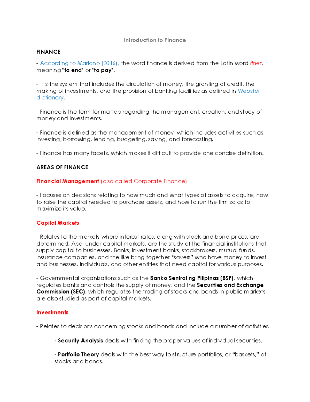 Introduction to Finance - Accounting Fundamentals - Studocu