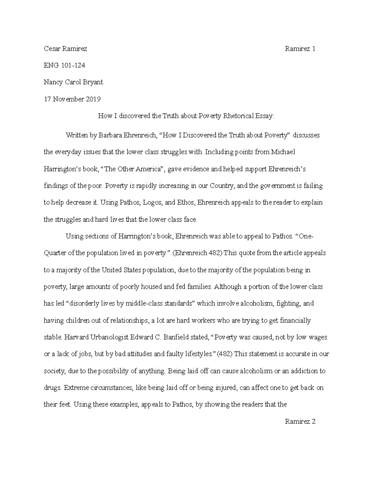 english 101 essay - Cesar Ramirez Ramirez 1 ENG 101- Nancy Carol Bryant ...