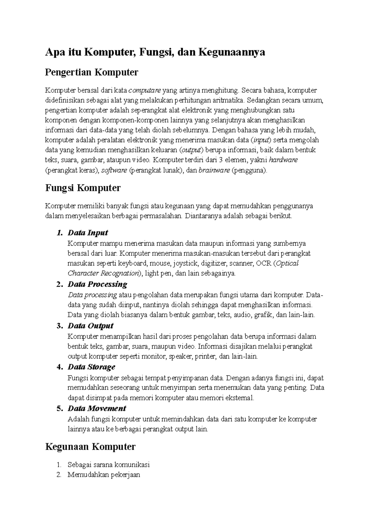 Apa itu Komputer, Fungsi, dan Kegunaannya - Apa itu Komputer, Fungsi ...