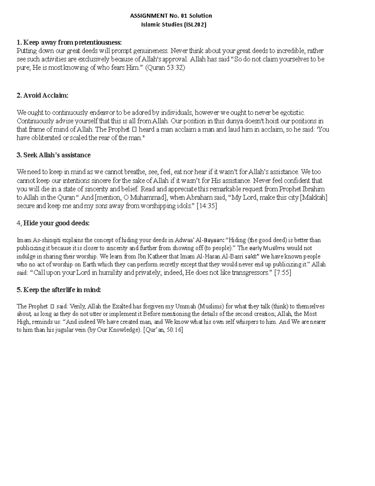 assignment isl202 - ASSIGNMENT No. 01 Solution Islamic Studies (ISL202 ...