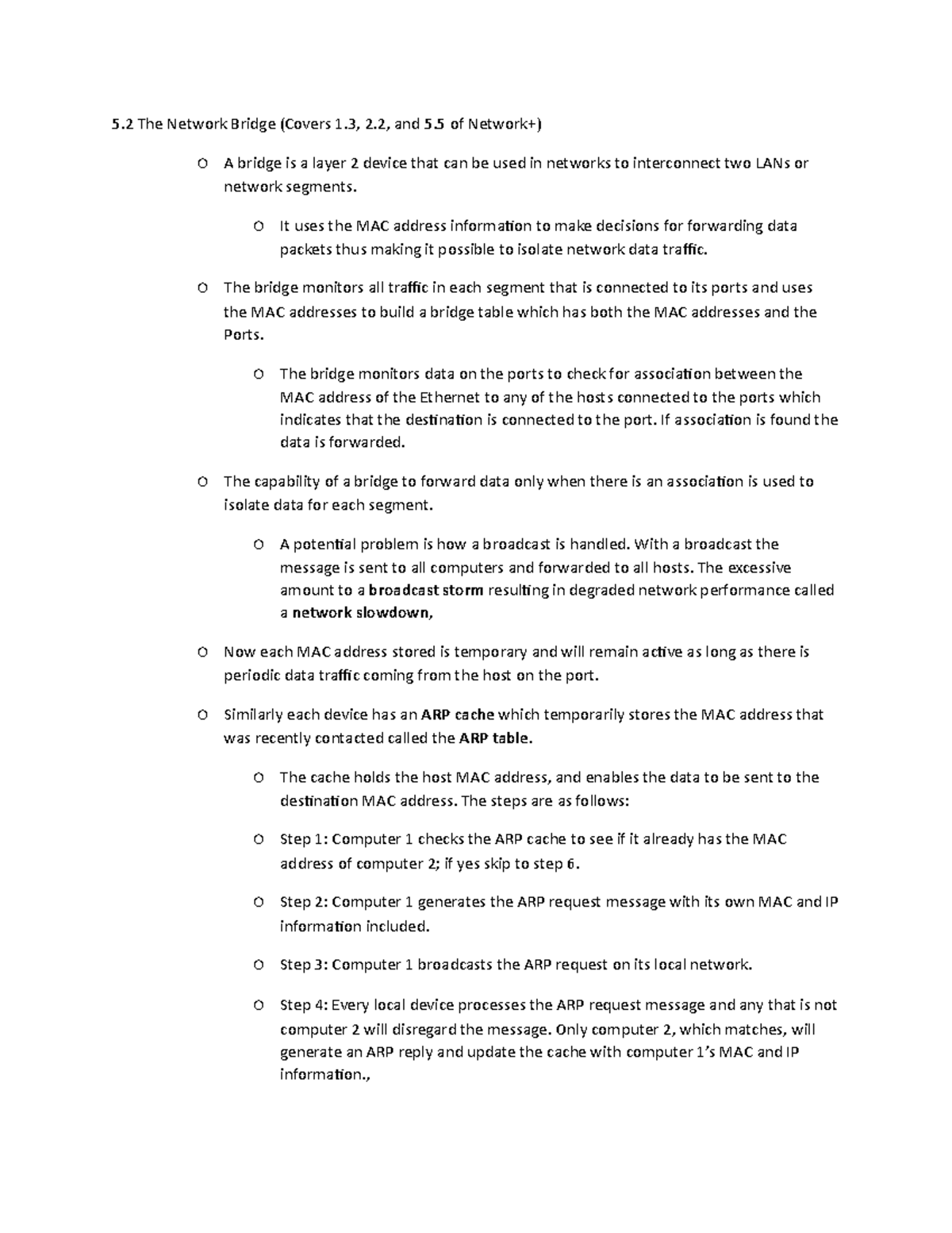 Lesson 5 notes - 5 The Network Bridge (Covers 1, 2, and 5 of Network+ ...