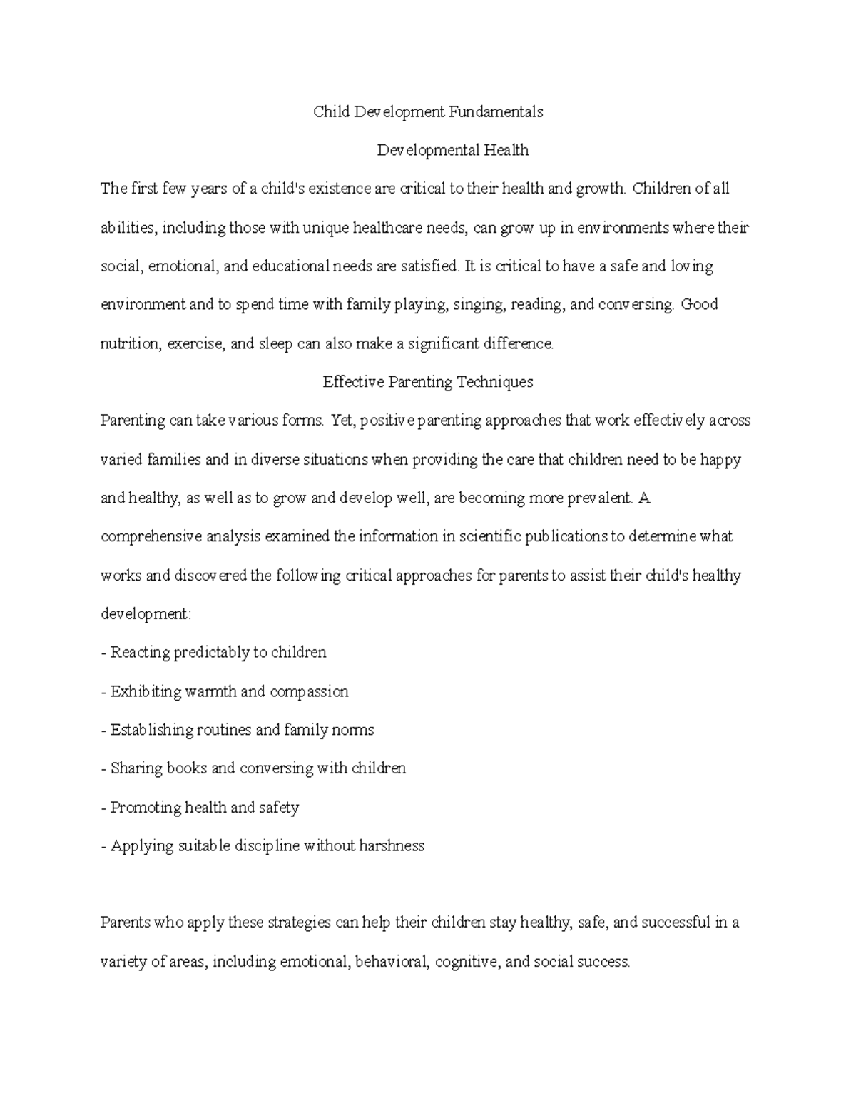 Child Development Fundamentals - Child Development Fundamentals ...