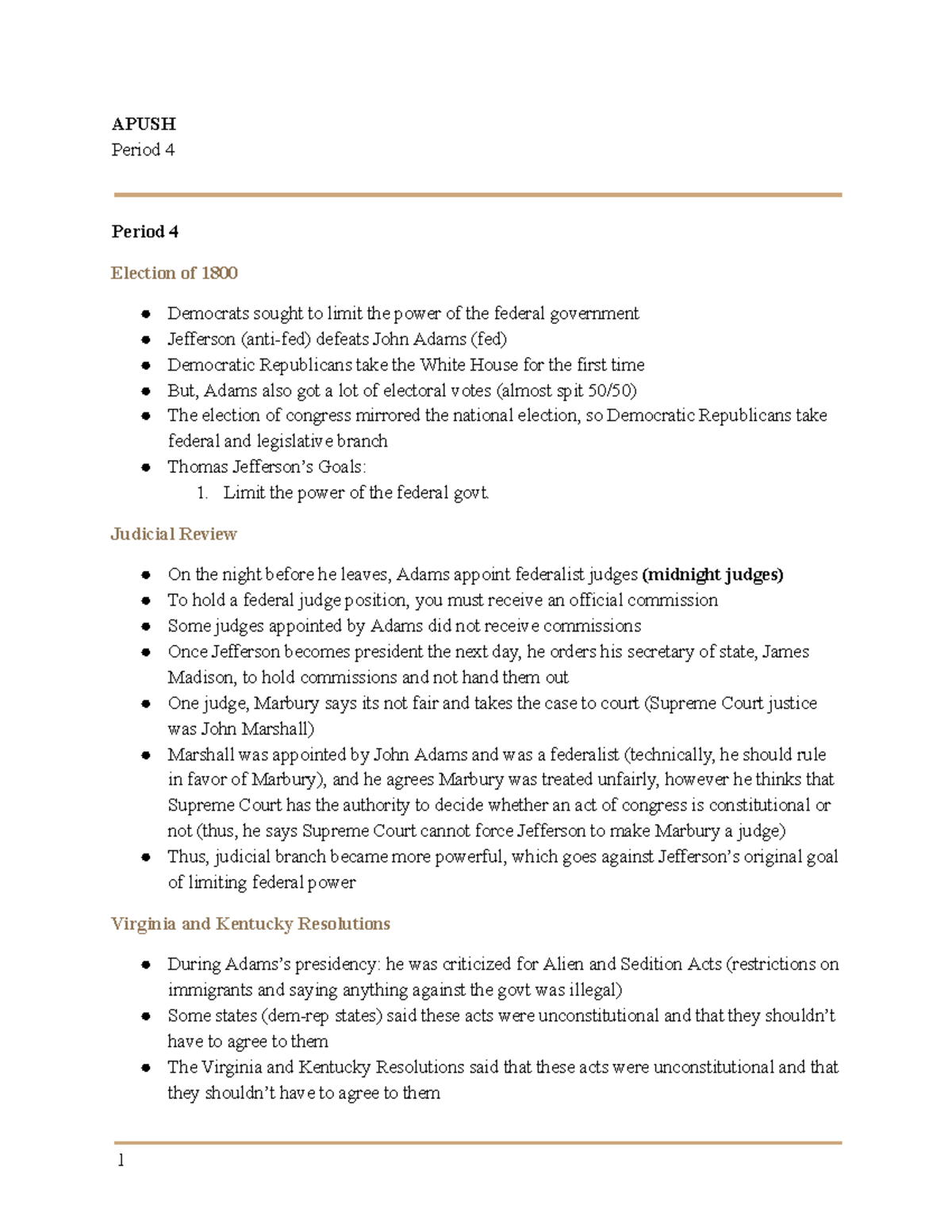 Period 4 - Good notes - APUSH Period 4 Period 4 Election of 1800 ...