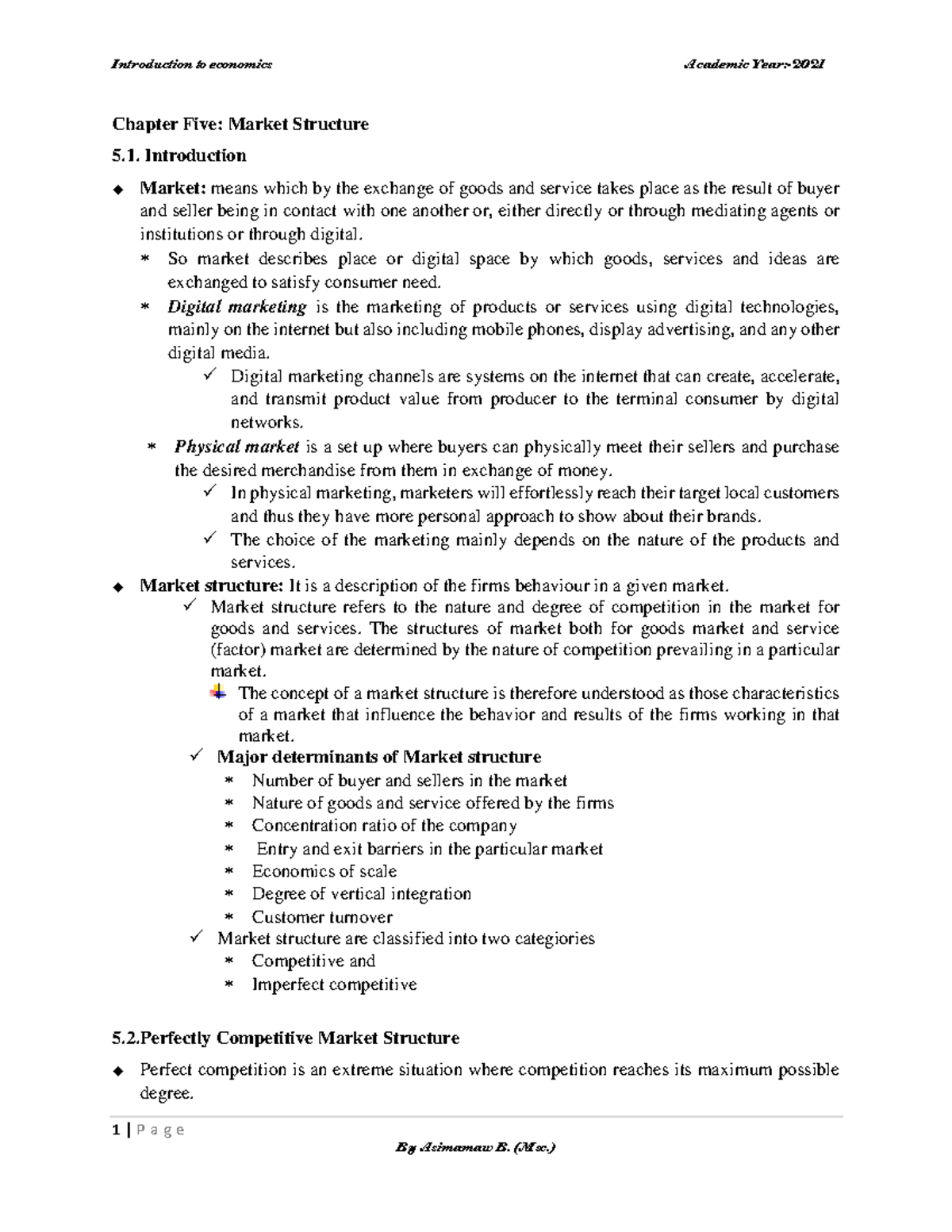 Chapter Five - Market Structure - 1 | P a g e Chapter Five: Market ...