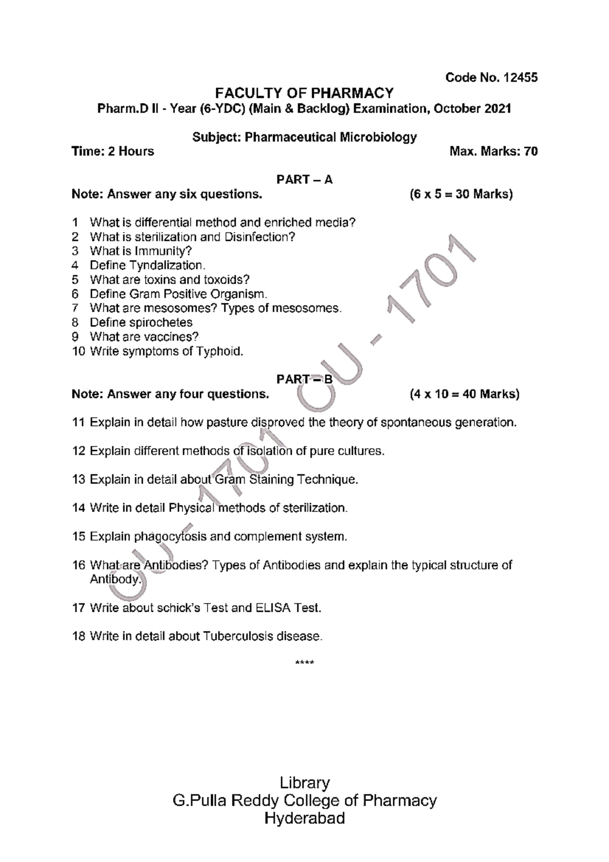 Micro - Previous year question papers - Doctor of pharmacy - Studocu