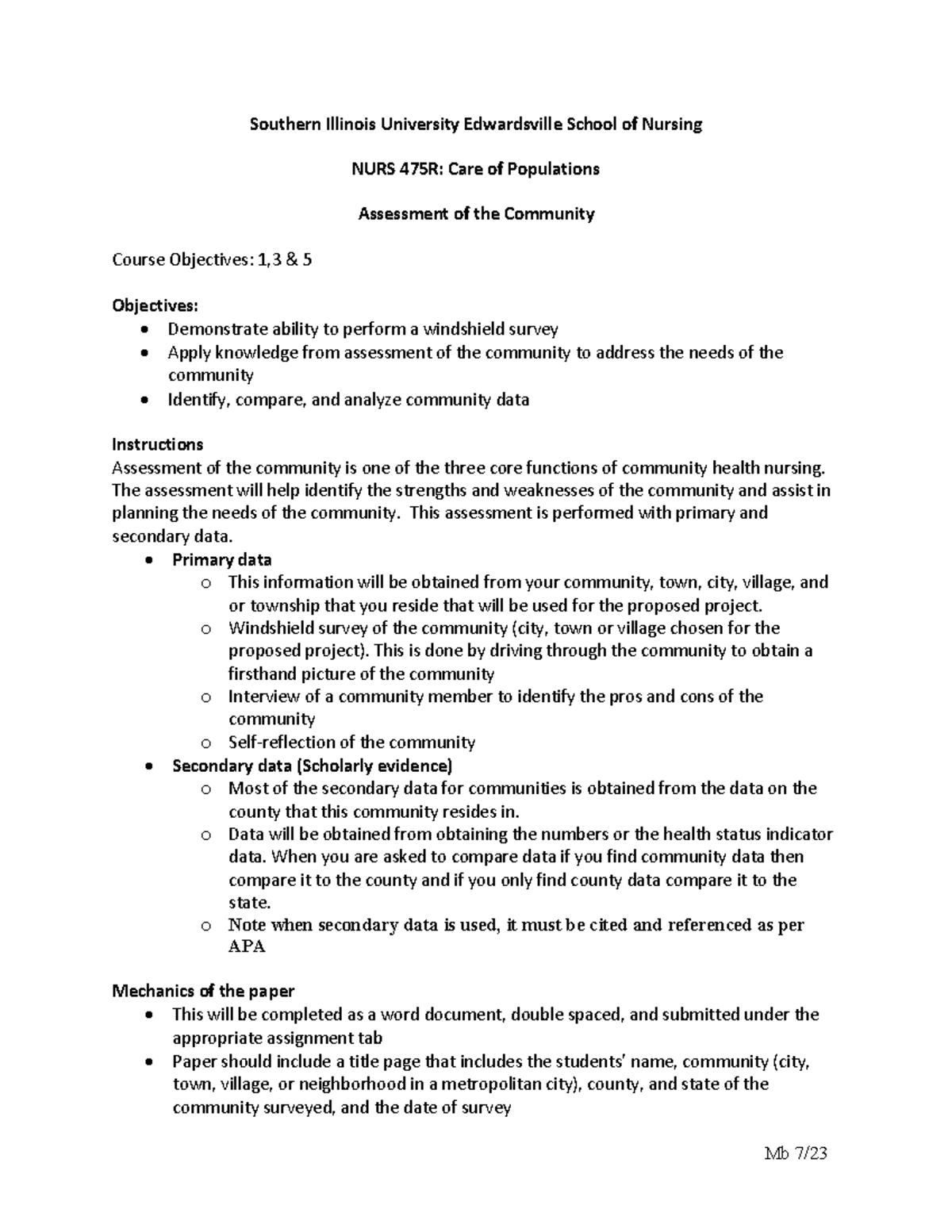 475R Community Assessment Survey 2023-2024.docx with rubric - Mb 7 ...