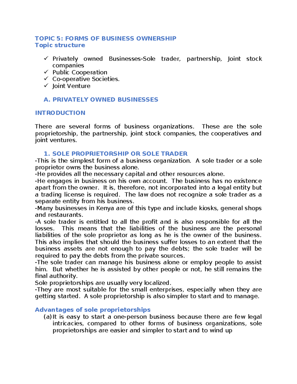 Topic 5- Forms OF Business Ownership 081358 - TOPIC 5: FORMS OF ...