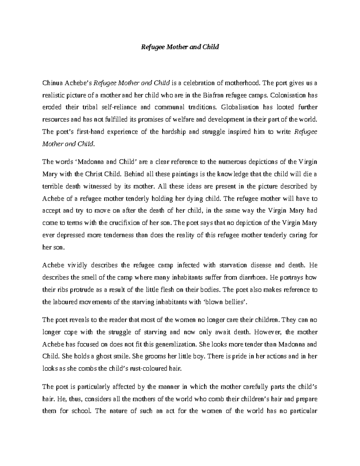 Refugee Mother and Child - The port gives us a realistic picture of a ...