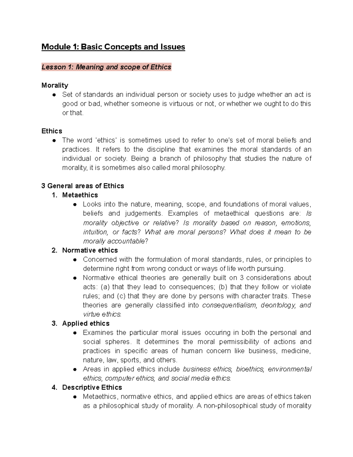 G Eethic - Modules 1 to 4 - Module 1: Basic Concepts and Issues Lesson ...