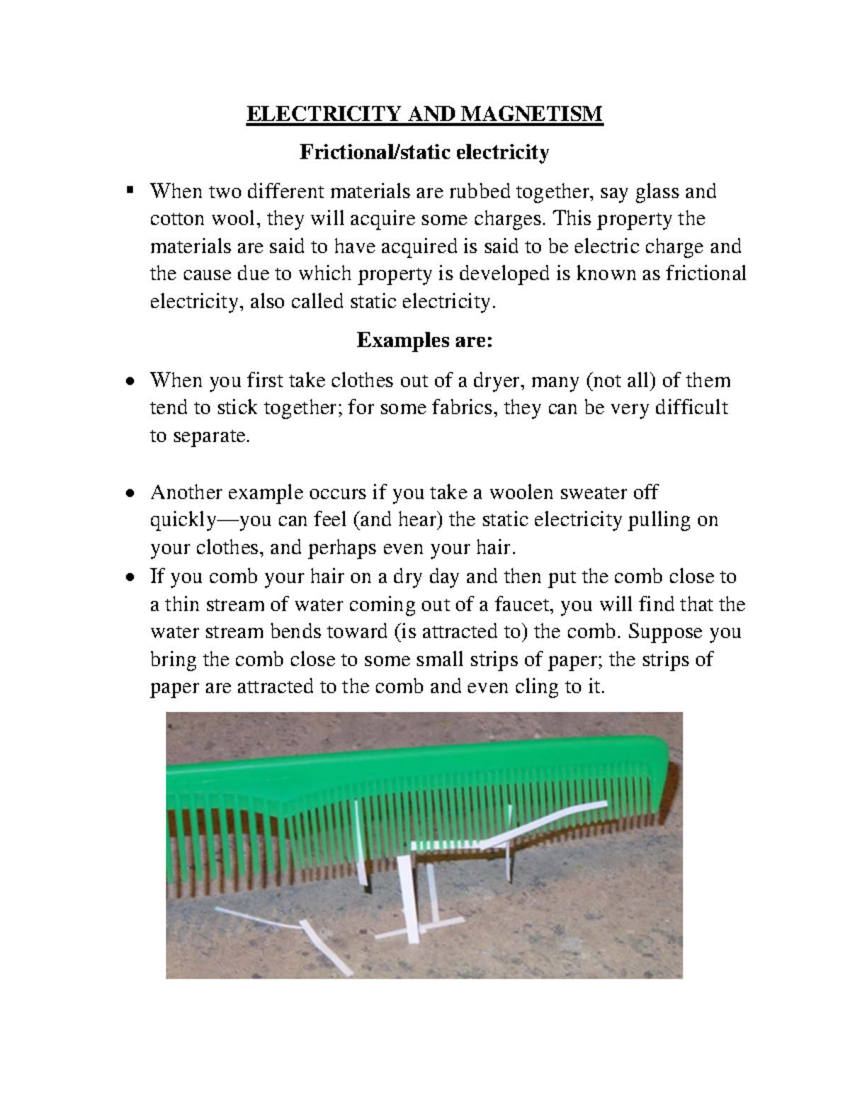 Electricity and magnetism-1 - ELECTRICITY AND MAGNETISM Frictional ...