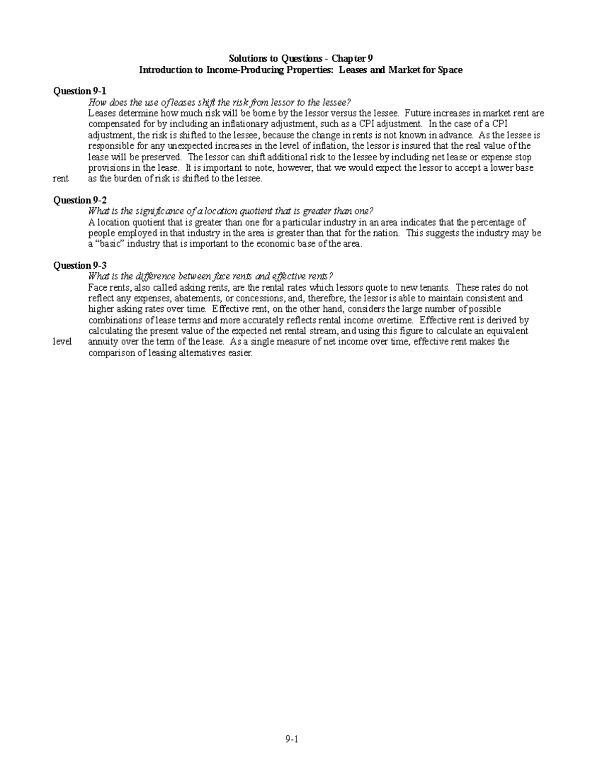 FN 444 Chapter 9 - Solutions to Questions - Chapter 9 Introduction to ...