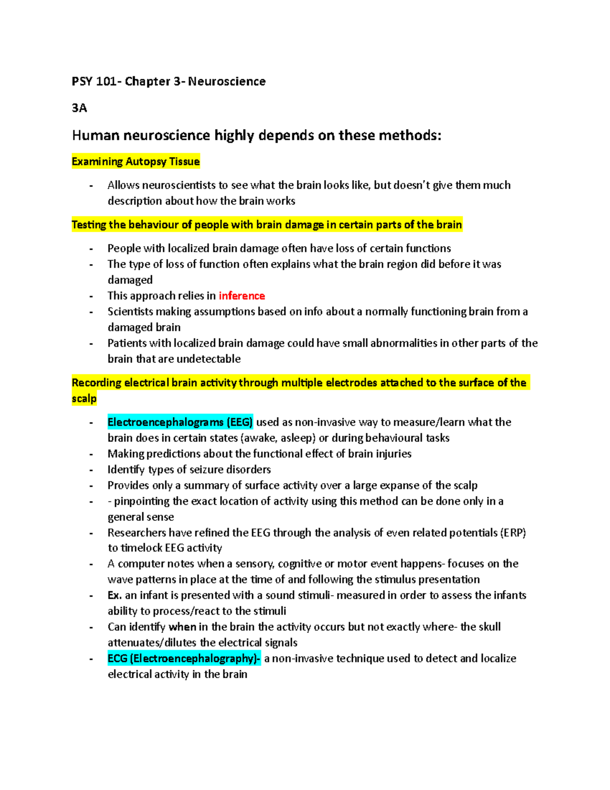 PSY 101- Neuroscience 3A - PSY 101- Chapter 3- Neuroscience 3A Human ...