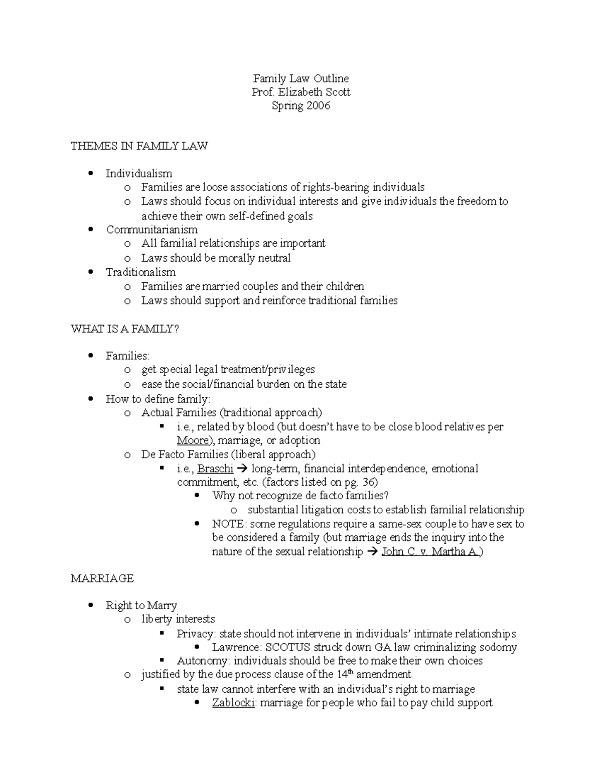 Family Law Outline 2 - Lecture notes 1-18 - Family Law Outline Prof ...