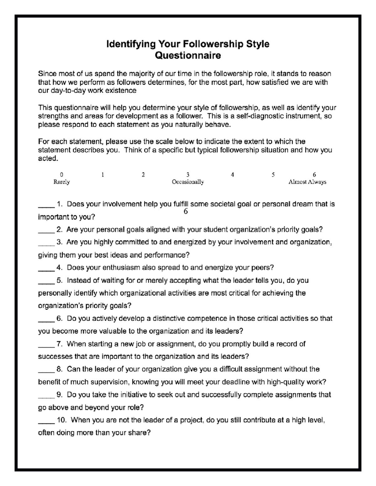 Identifying Your Followership Style Questionnaire - PDF - Commercial ...
