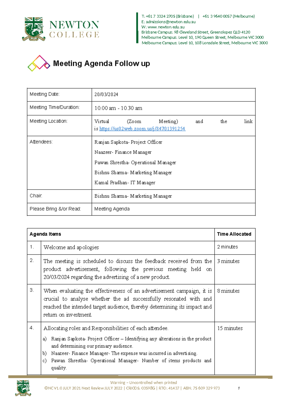 Meeting Agenda Template - Copy - T: +61 7 3324 2705 (Brisbane) | +61 3 ...