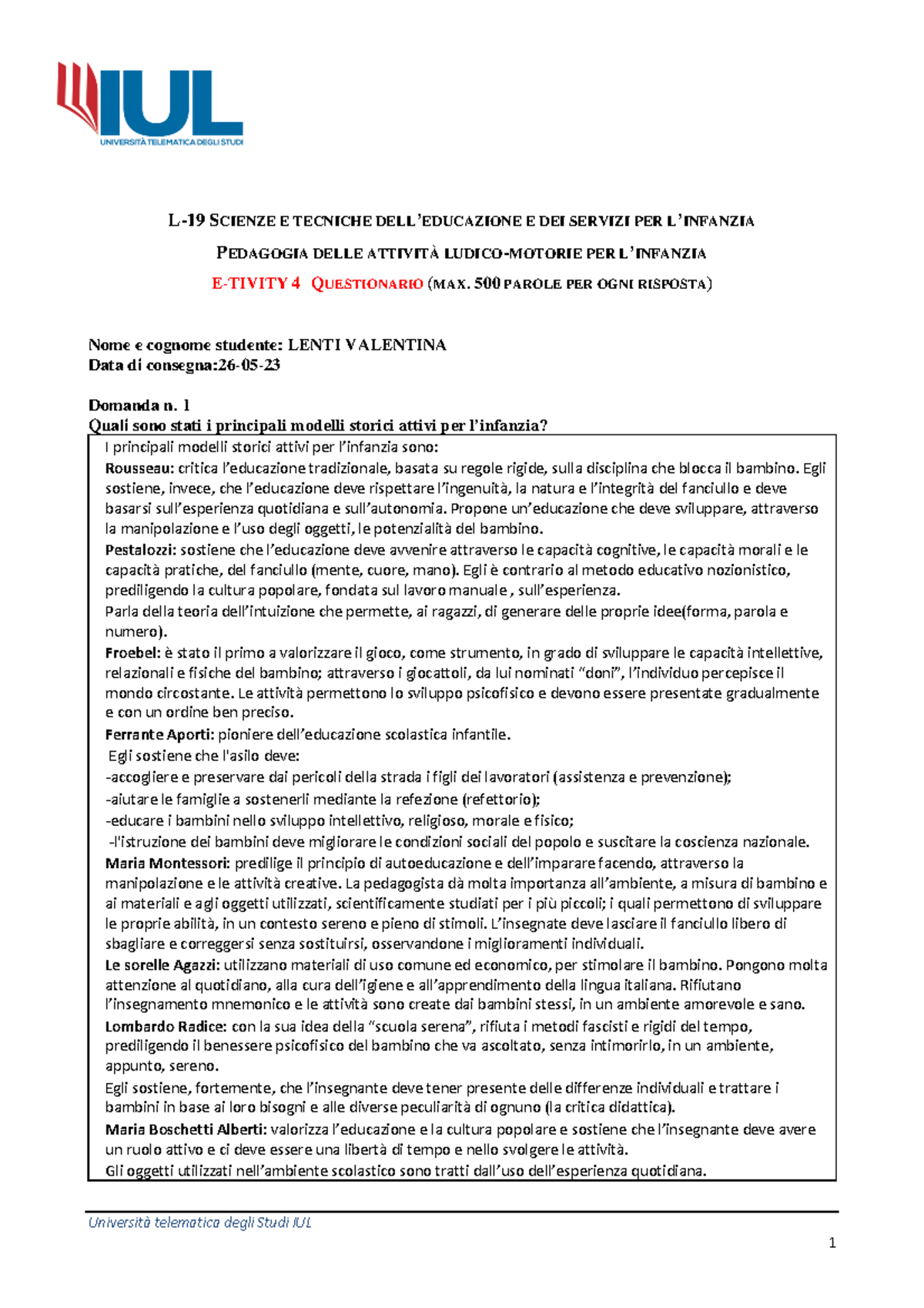 E-tivity 4 Attività Ludico- Motoria - Universit‡ telematica degli Studi ...