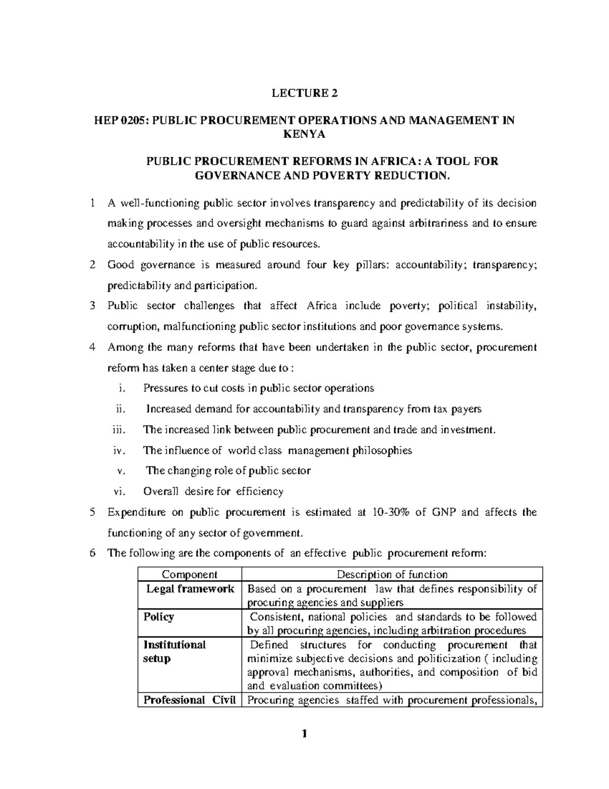 Lecture 2 - LECTURE 2 HEP 0205: PUBLIC PROCUREMENT OPERATIONS AND ...