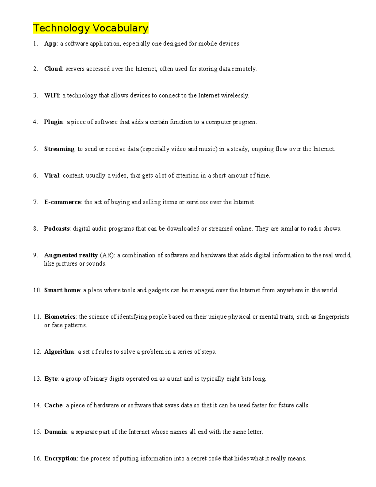 Technology Vocabulary - Technology Vocabulary App: a software ...