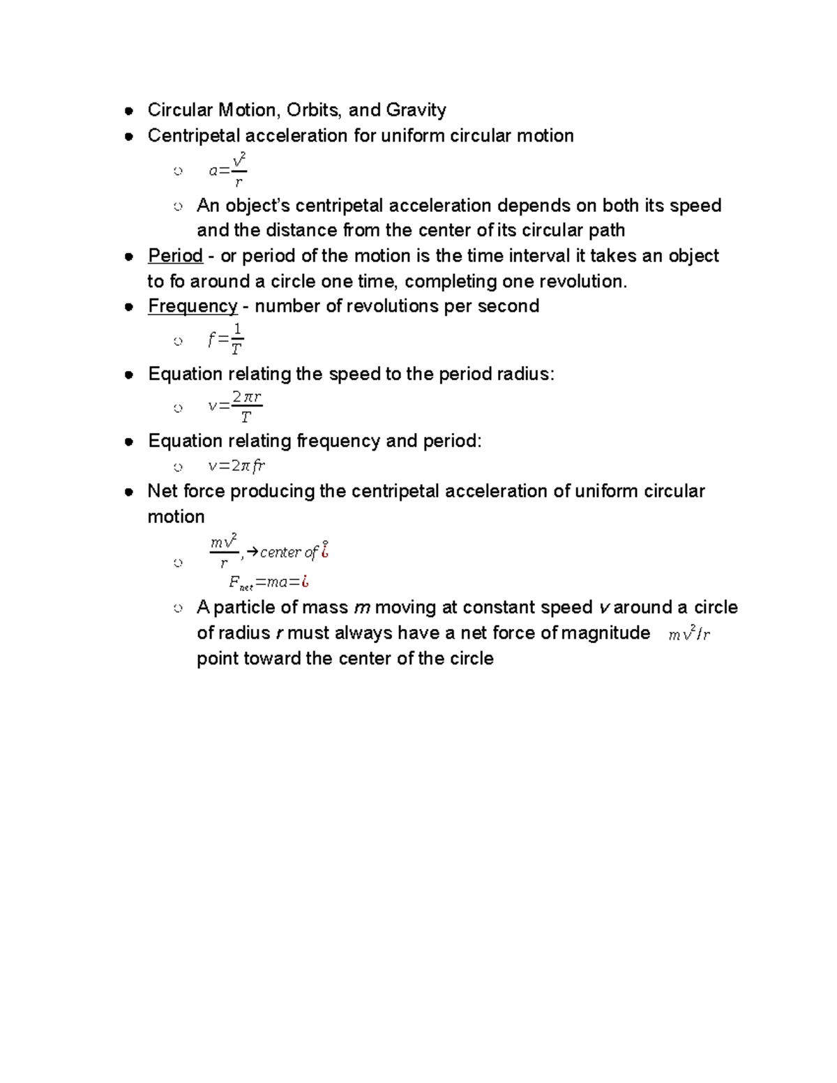 Chapter 6 Notes - Circular Motion, Orbits, and Gravity Centripetal ...