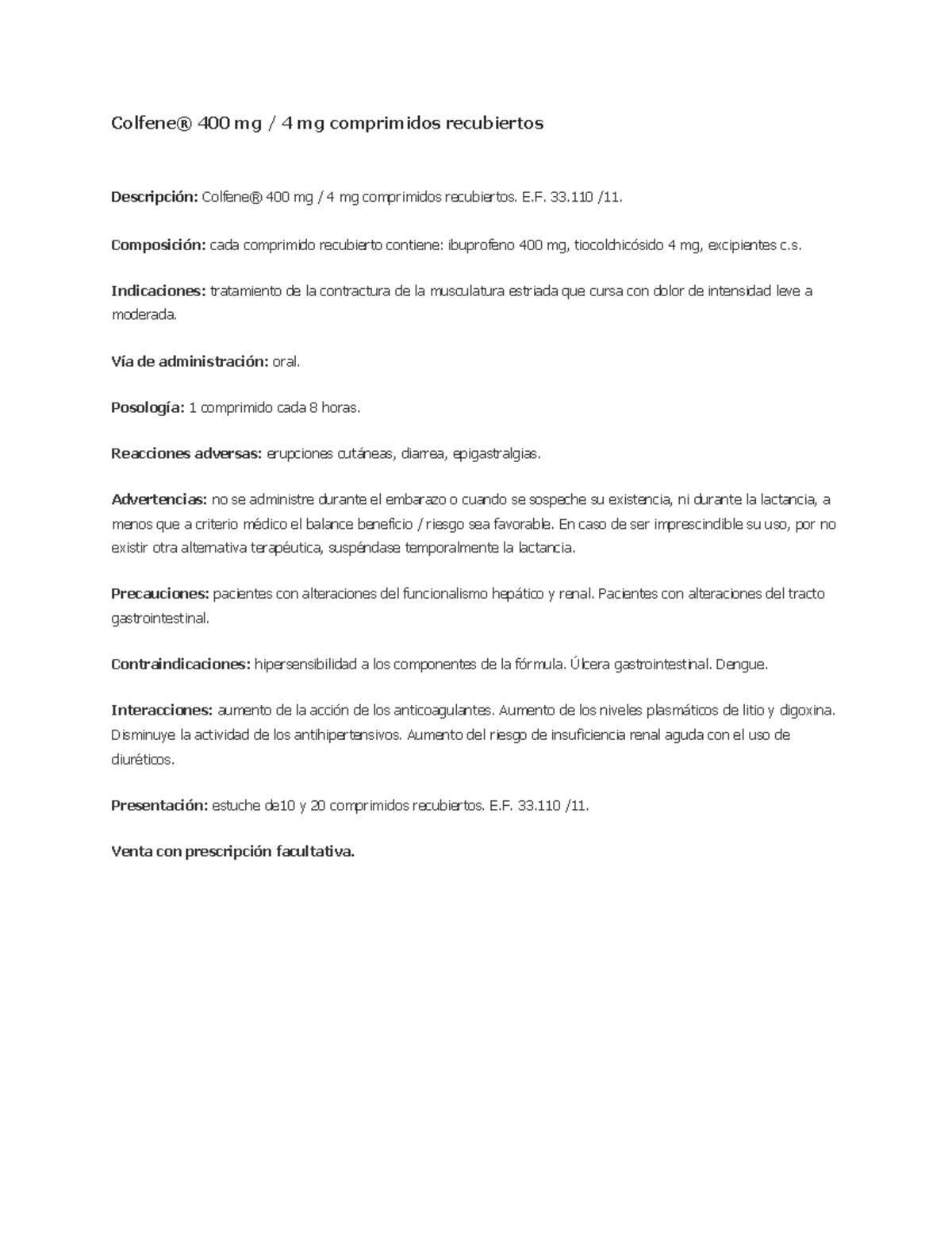 Colfene 400 mg 4 mg Comprimidos Recubiertos - Colfene® 400 mg / 4 mg ...