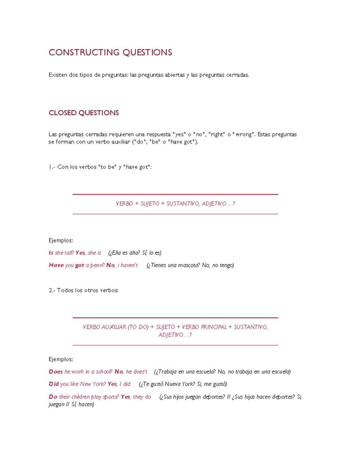 Constructing Questions TEMA DE ESTUDIO EN INGLES - CONSTRUCTING ...