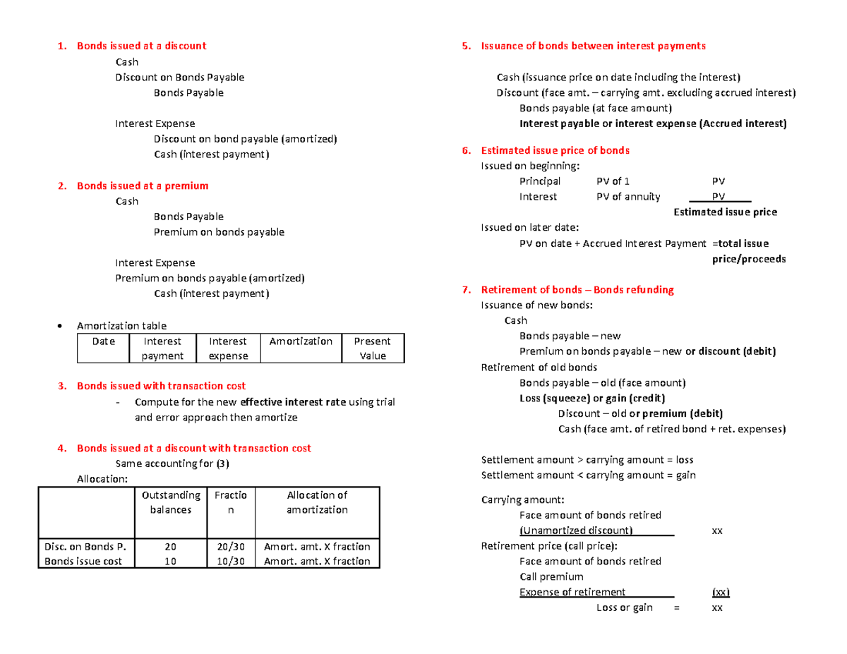 Bonds - on Bonds P. Bonds issue cost 20 10 20/ 10/ Amort. amt. X ...