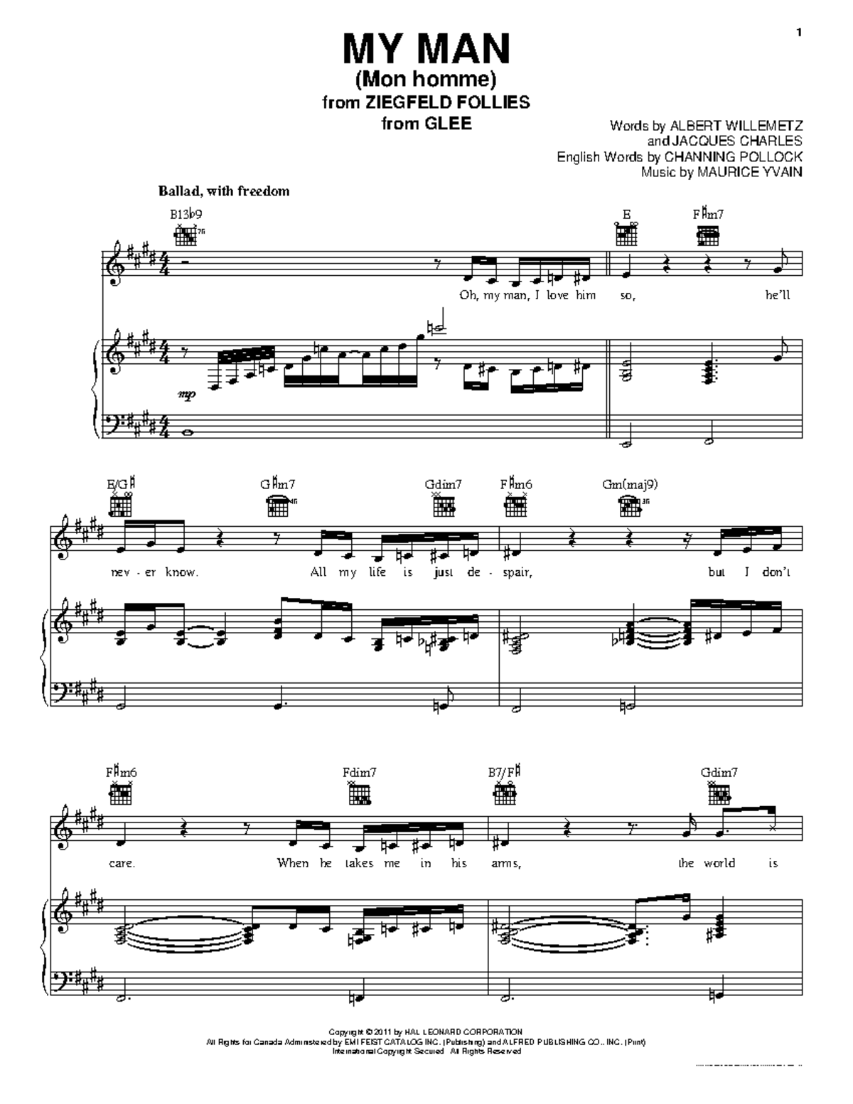 My Man- Barbra Streisand Sheet Music - Ballad, with freedom MY MAN ...