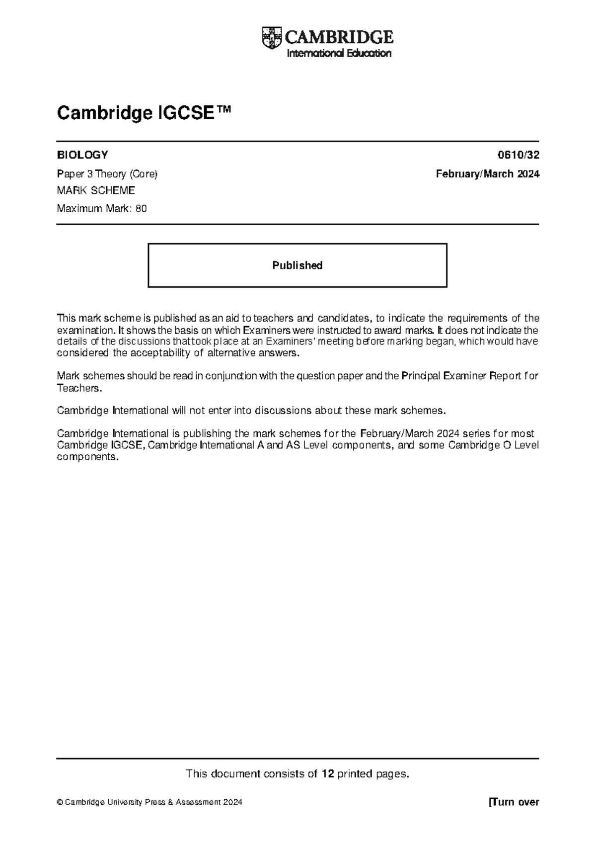 Biology form 4 ms - Revision material - This document consists of 12 ...