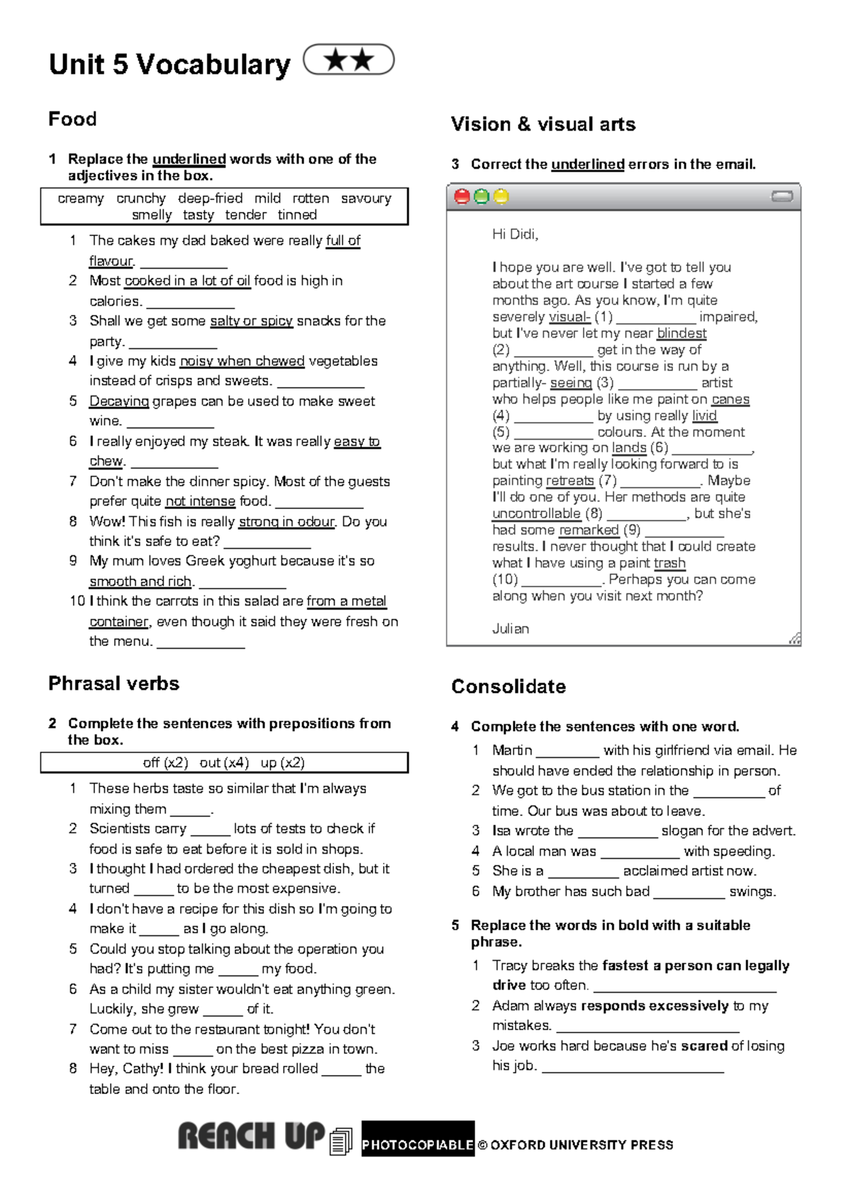 Vocabulary Unit 5 2 star - Unit 5 Vocabulary ! PHOTOCOPIABLE © OXFORD ...