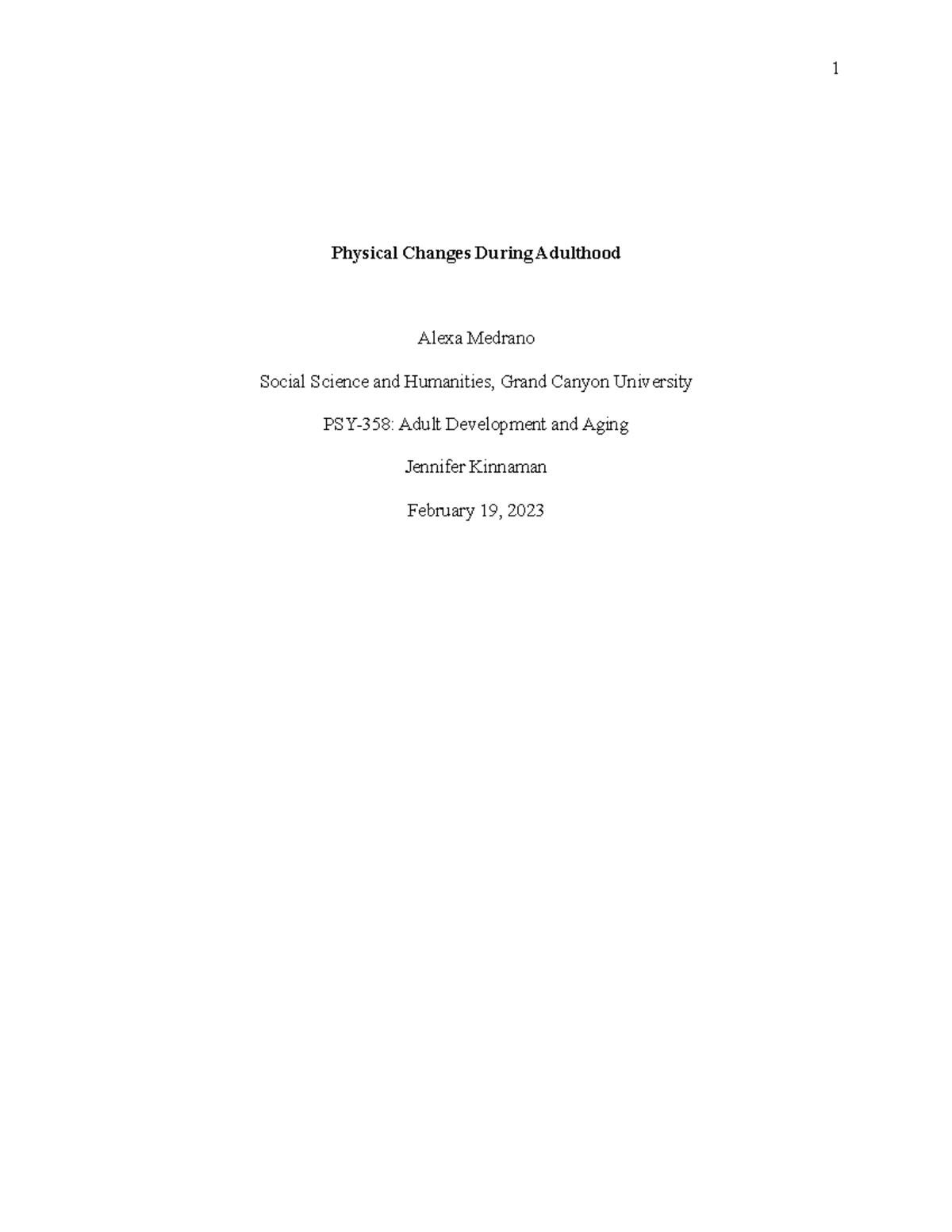 Physical Changes During Adulthood Paper - Physical Changes During ...
