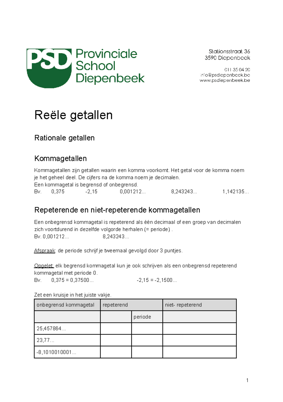 Werkblad lesgeheel reële getallen - Google Documenten p. 1-27 - Reële ...