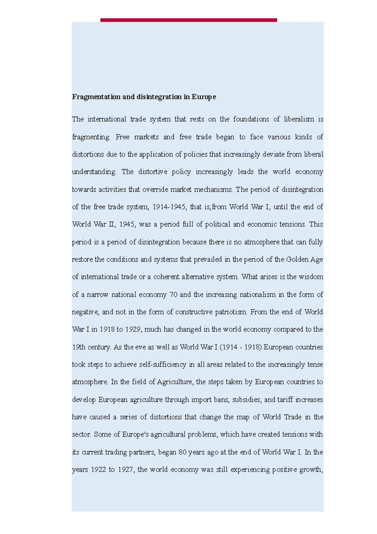 Notes Economics - Fragmentation and disintegration in Europe ...