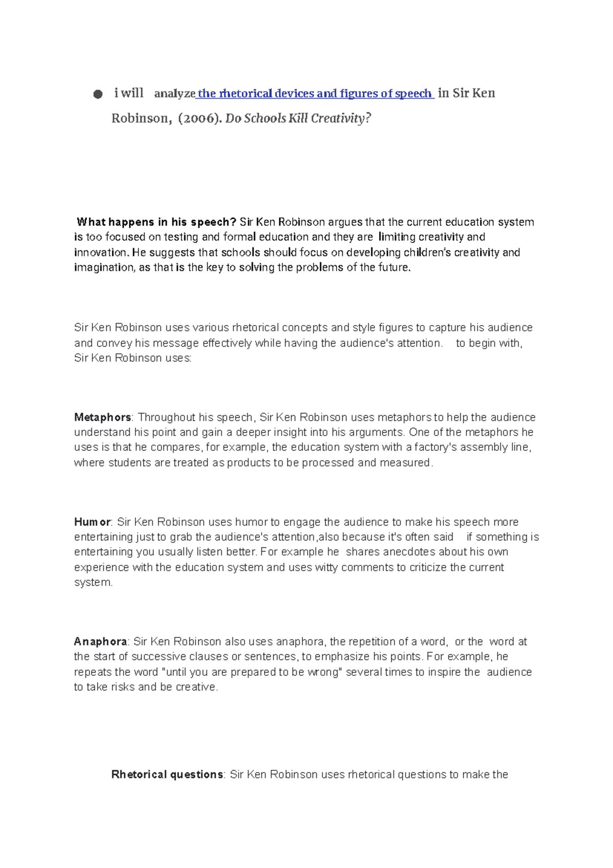 Speaking Task — Rhetorical Speech Analysis - i will analyze the ...