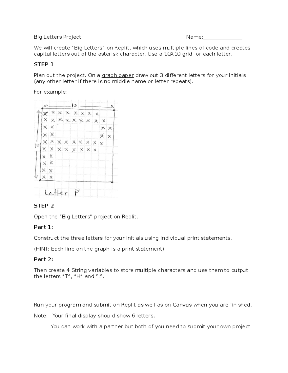 Big Letters Project 23-24 - Big Letters Project Name:_______________ We ...