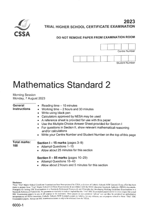 2024 Standard Mathematics Assessment Task Two - HSC Mathematics ...