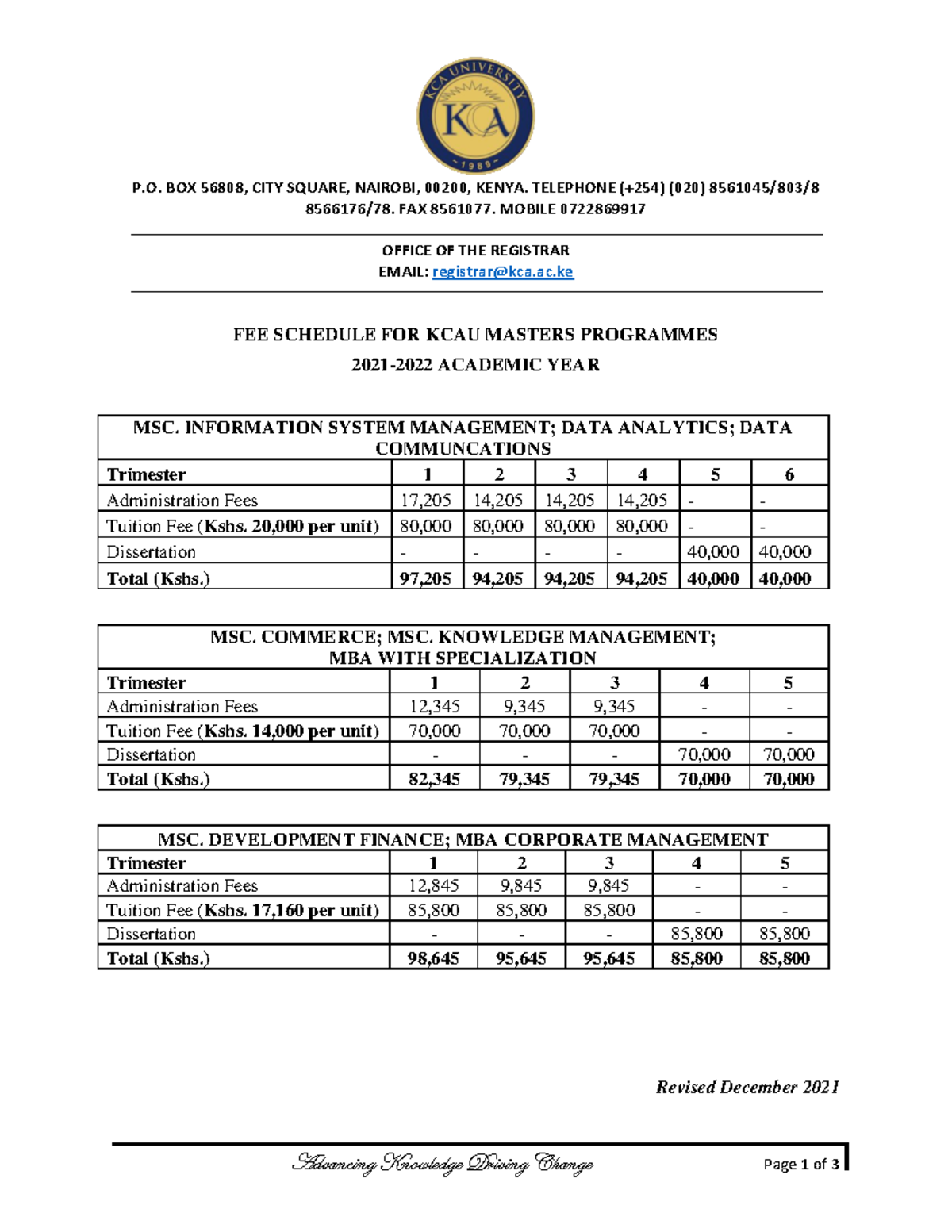 Masters Fees Structure 1 - P. BOX 56808, CITY SQUARE, NAIROBI, 00200 ...