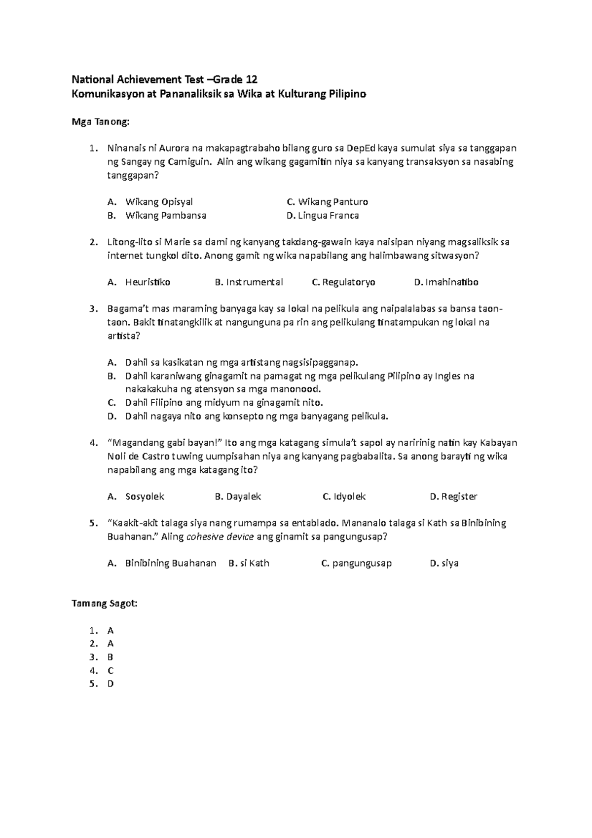 Edited NAT-questions Komunikasyon Maglipac-1-1 - National Achievement ...