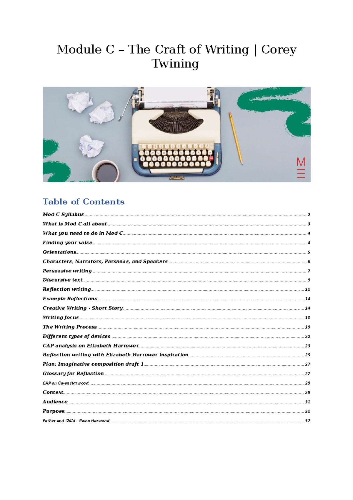 Module C notes - Module C – The Craft of Writing | Corey Twining Mod C ...