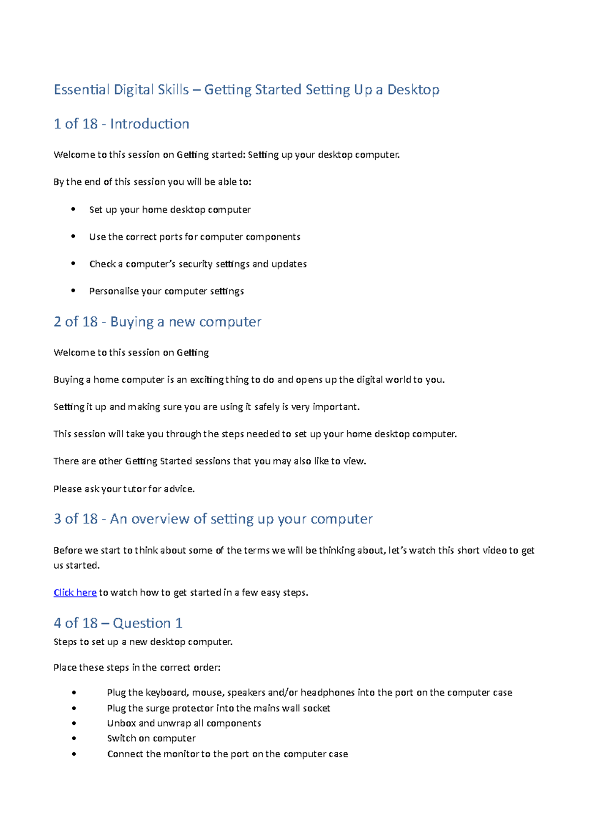 Getting Started - Setting Up Your Desktop (Accessibility Version) - Essential Digital Skills ...