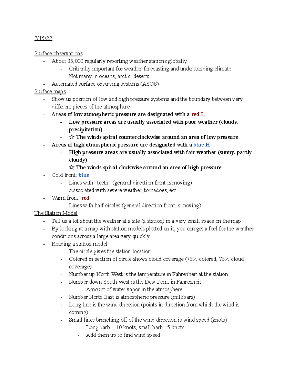 Meteorology Notes - 2/15/ Surface observations - About 35,000 regularly ...