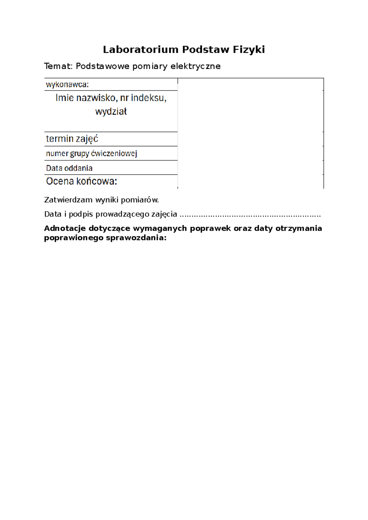 fizyka 100b pomiary elektryczne - Laboratorium Podstaw Fizyki Temat: Podstawowe pomiary ...