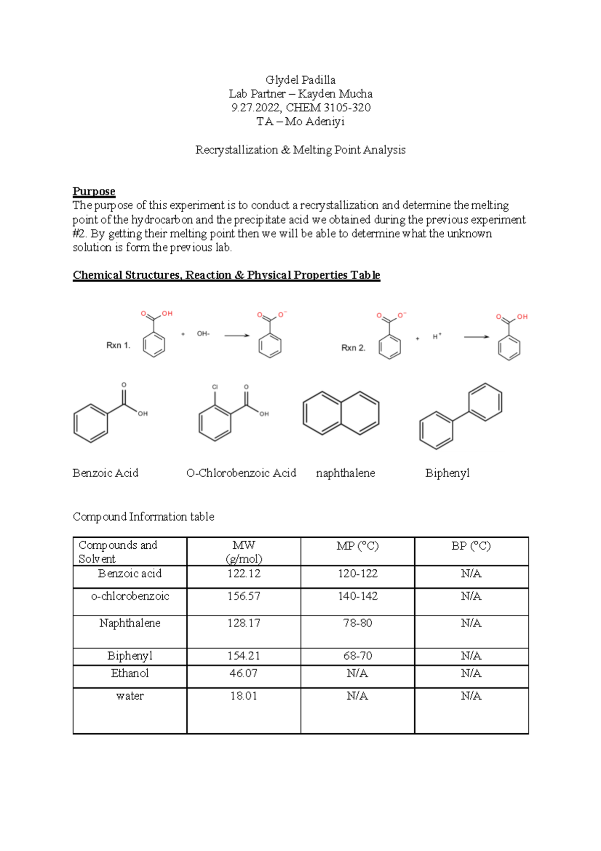 Recrystallization and Melting Point Analysis - Glydel Padilla Lab ...