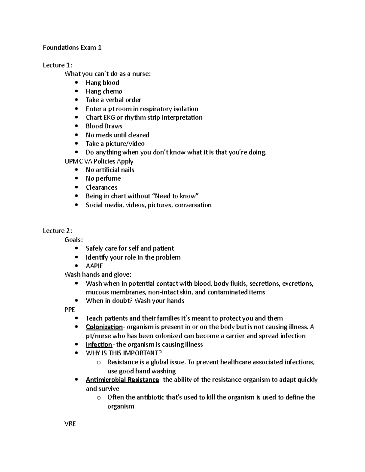 Foundations Exam 1 - Class notes compiled into an outline for the first ...