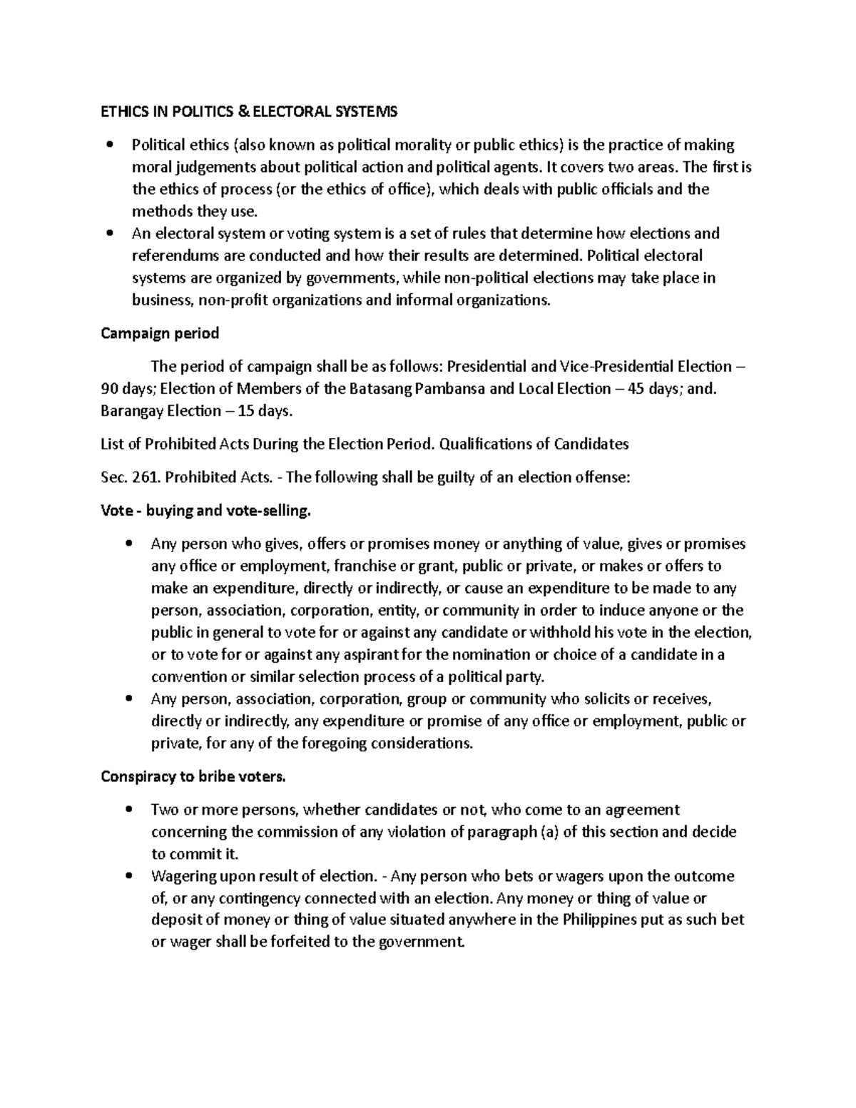 Ethics Reviewer ( Module 10) - ETHICS IN POLITICS & ELECTORAL SYSTEMS ...