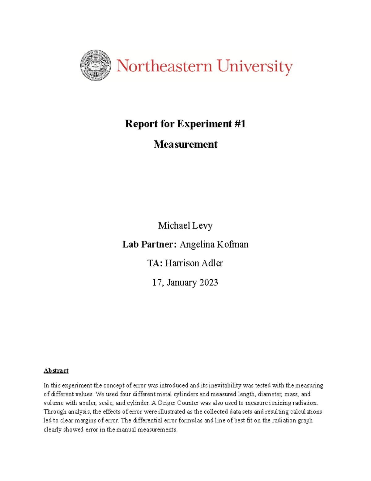 Experiment Measurement and Error Analysis - Studocu
